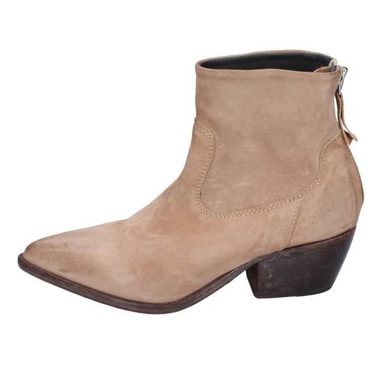 Bottines Femme en Daim Beige - MOMA - Talon Carré 5cm - Fermeture ...