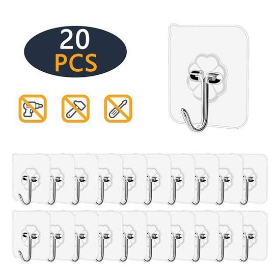 PATERE,20 pcs-6cmX6cm--Crochet support transparent auto adhésif fort ...
