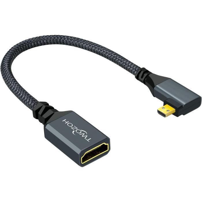 Adaptateur Micro Hdmi Vers Hdmi Droit Angle Coudé 90° Degré, Câble ...