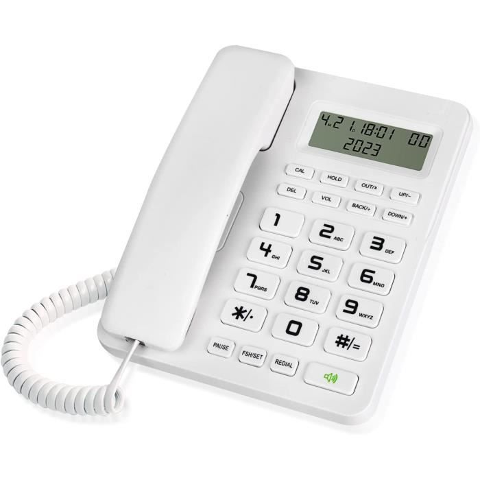 Téléphone Fixe Filaire De Bureau Avec Identification De L'Appelant Compatible Dtmf-Fsk, Haut ...