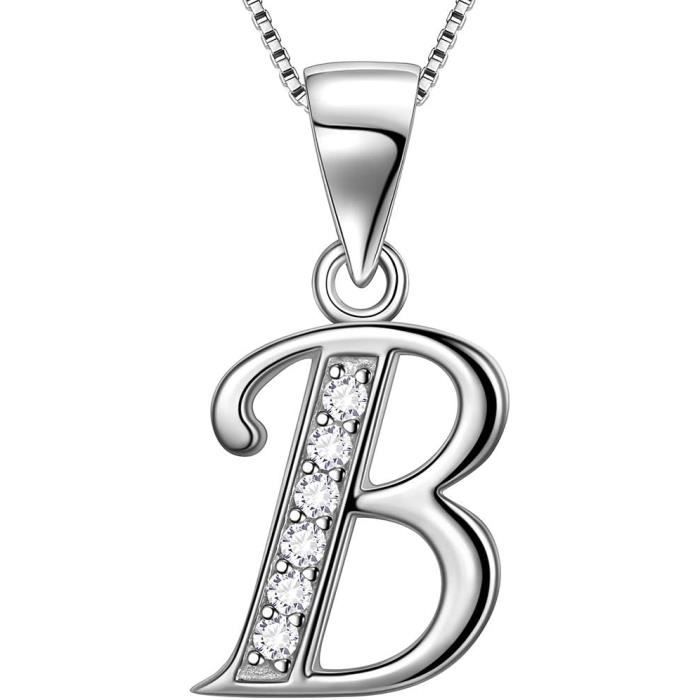 Argent Sterling 925 B Lettre Collier Initial B Alphabet Pendentif Avec Zircon Bijoux Bijoux ...