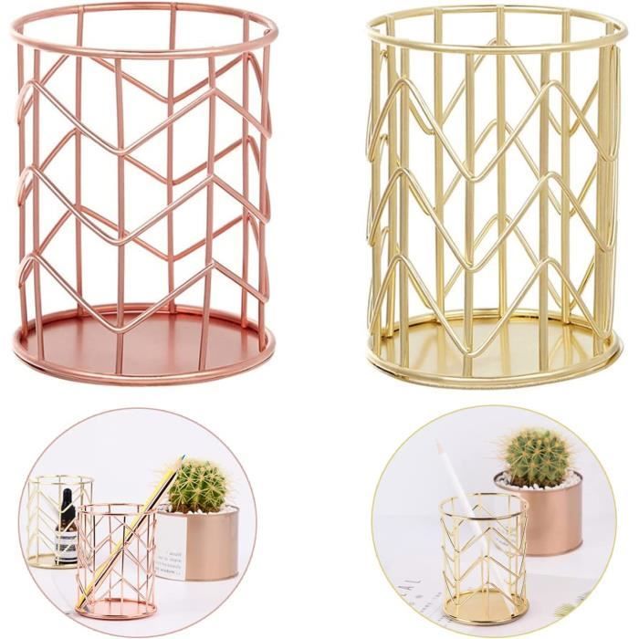 Doré Pot Rangement Porte-stylo Rond En Métal Pinceaux Pot De Stylos ...
