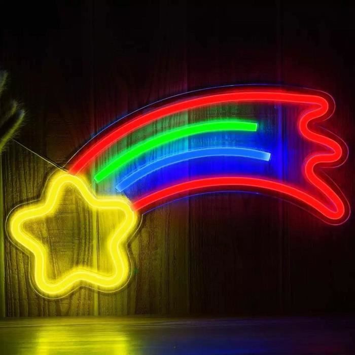 Étoile Filante Avec Arc En Ciel Néon Led Néon Panneau Usb Lampe De ...