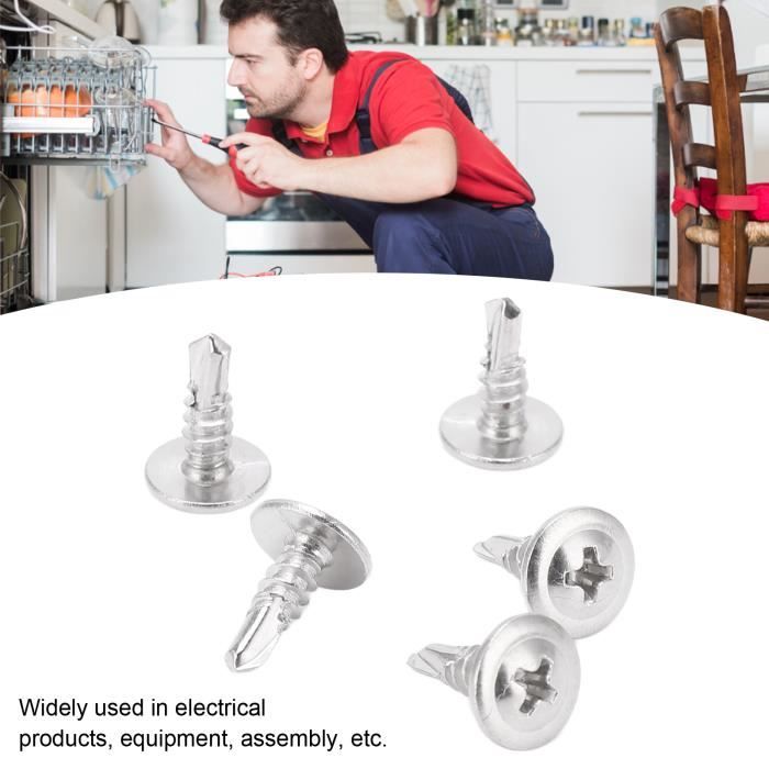 AUN Cikonielf Vis autoperceuse - 200 pcs vis auto-perceuses M4.2x13 tête de rondelle ronde Kit ...