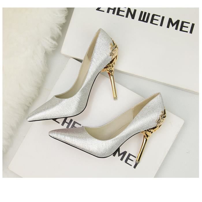 Chaussures de mariée bout pointu talons aiguilles-Argent C3 - Achat ...