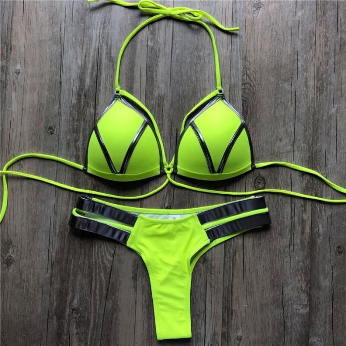 Maillot De Bainmaillot De Bain En Cuir Pu Rouge Triangle Coupe Haute