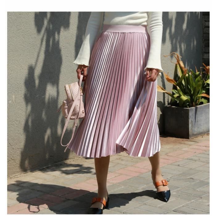 Jupe,Jupe longue plissée pour femmes, style Boho, taille haute, rose ...