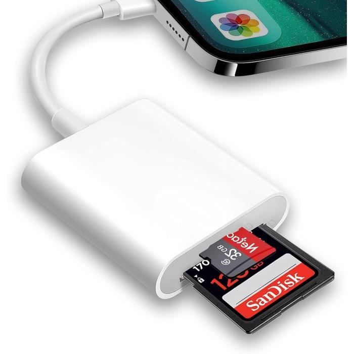 Lecteur De Carte Sd Pour Iphone, Adaptateur Carte Sd, Adaptateur Lightning Vers Carte Sd, Sd ...