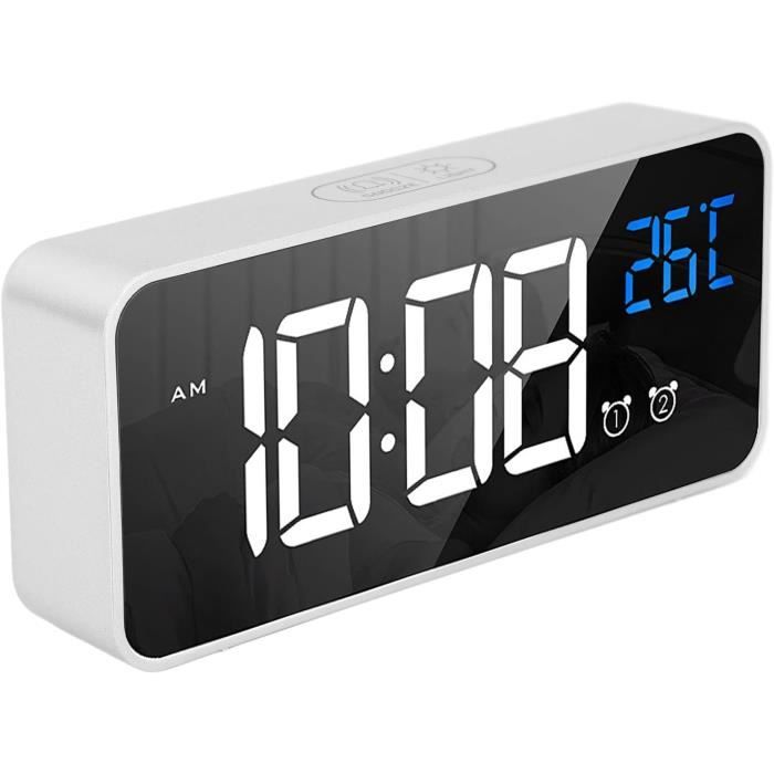 Réveil Numérique, Miroir 3 Vitesses Luminosité Grand Écran Led Réveil ...