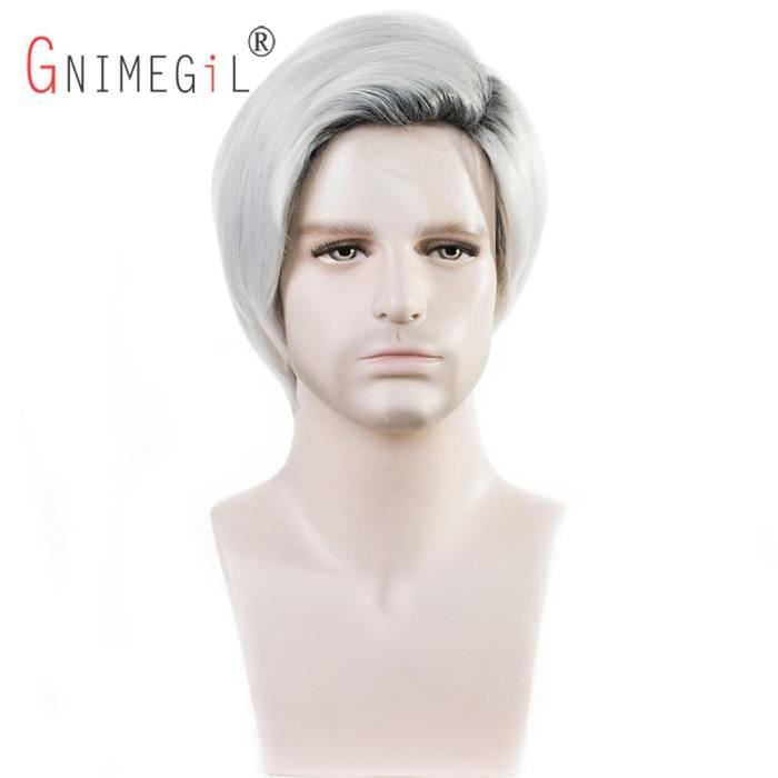 PERRUQUE - POSTICHE,Light Grey--perruque synthétique courte avec frange ...