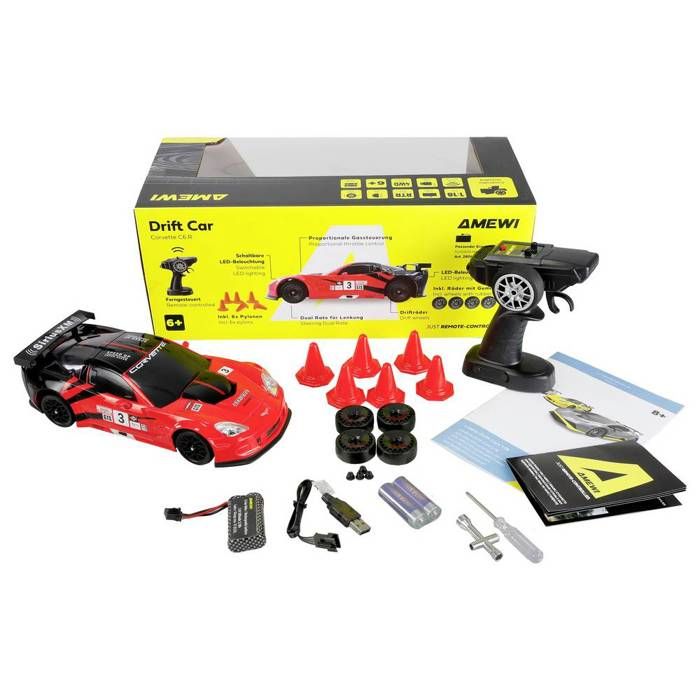 Auto RC électrique Drift - AMEWI - Corvette C6.R - 1:18 - 4WD - Rouge ...