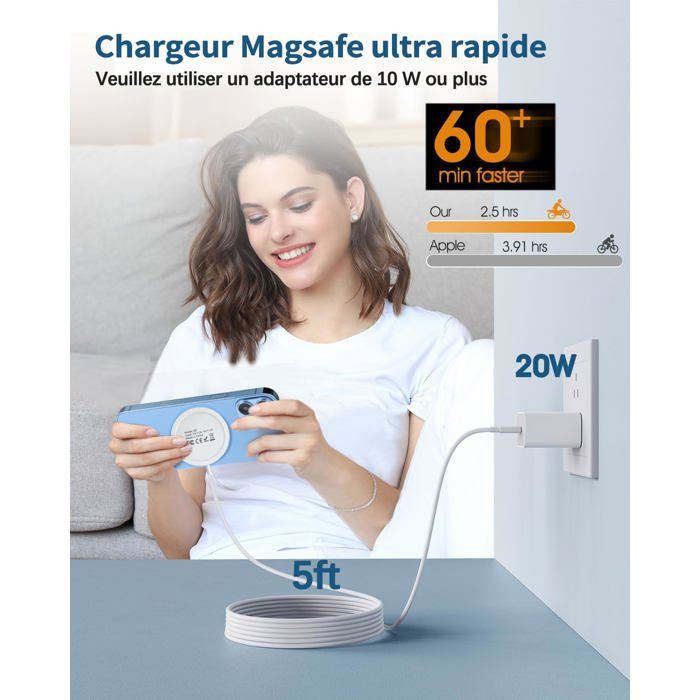 Chargeur Induction Iphone, 15W Mag-Safe Fil Pour Iphone 17 Pro Max/17 ...