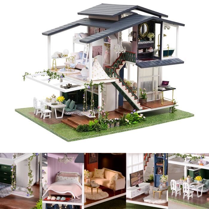 ST5670 Maisons en bois 3D Kit de Maison de Poupée Miniature DIY, Romantique Villa à Trois étages ...