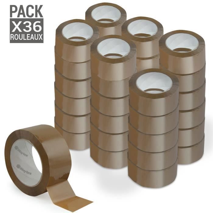 Pack 36 rouleaux Ruban Adhésif d'Emballage Pro MARRON 66m x 50mm Waytex ...