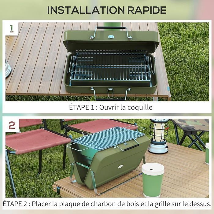Outsunny Mini barbecue charbon BBQ portable avec coque valise barbecue ...