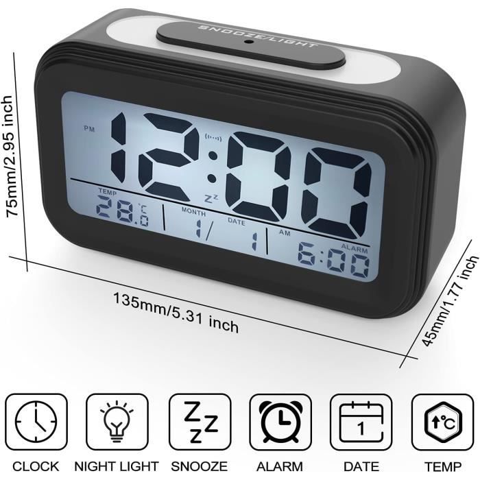 Réveil Digital Réveil Matin, Horloge Numérique Réveil À Pile Silencieux ...