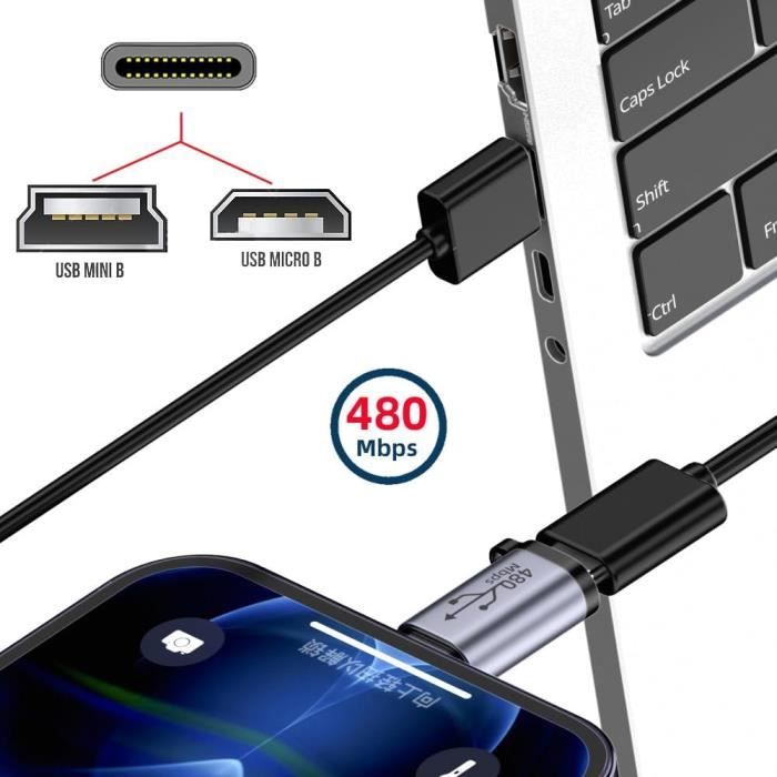 Usb-C Usb2.0 Type C Femelle Vers Micro Mini Usb Mâle Alimentation 480Mbps Adaptateur De Données ...