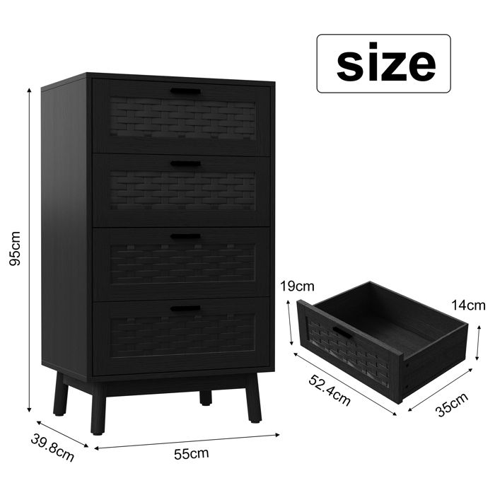 Commode en rotin et bois avec 4 tiroirs,SORVAGLOS,meuble de rangement ...