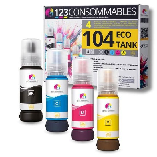 123CONSOMMABLES - 104 EcoTank - Pack pour Epson 104 EcoTank 4 bouteilles d'encre - Cdiscount ...