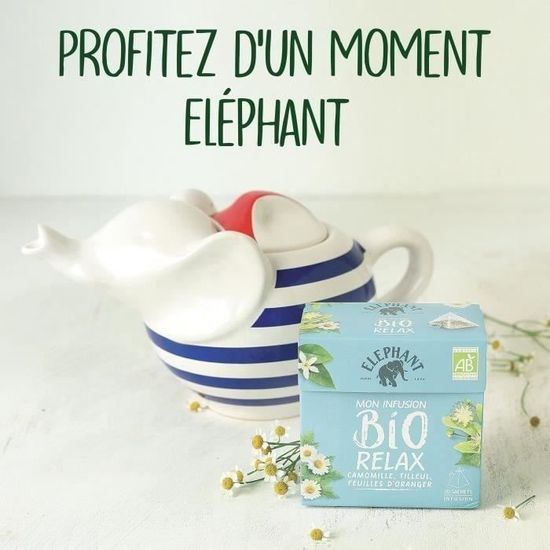 ELEPHANT Infusion Bio Relax avec Théière Eléphant en porcelaine - 20 ...