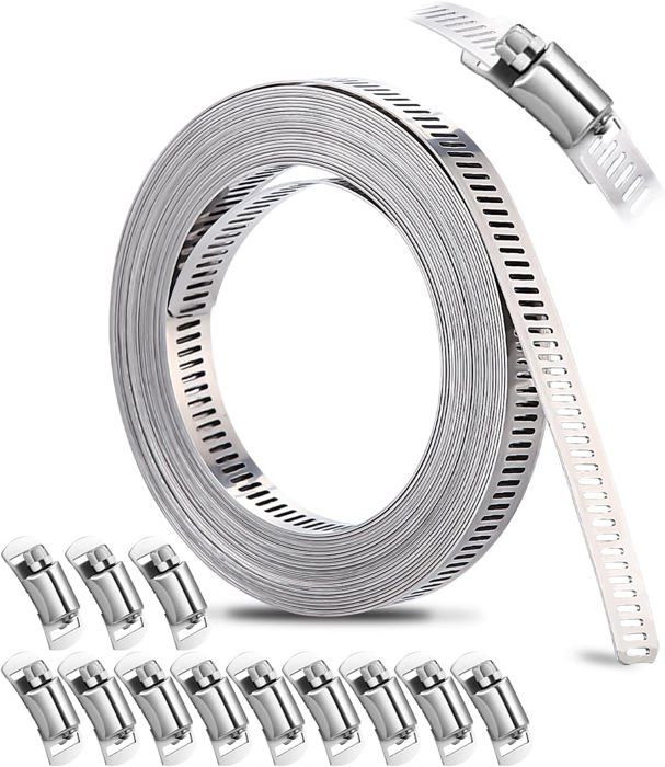 5m Collier de Serrage Inox, avec 12 Pièces Attache, en Acier Inoxydable ...