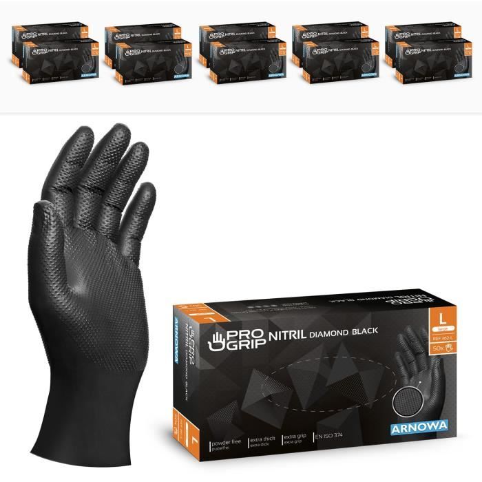 Progrip Gants Jetables 500 Pcs (10 Boîtes), Gants Nitrile L, Gant ...