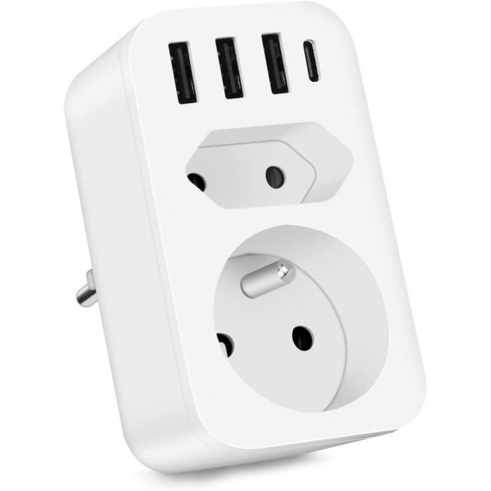 Multiprise Murale, Multiprise Electrique avec 1 Prise AC, 1 Prise Euro ...