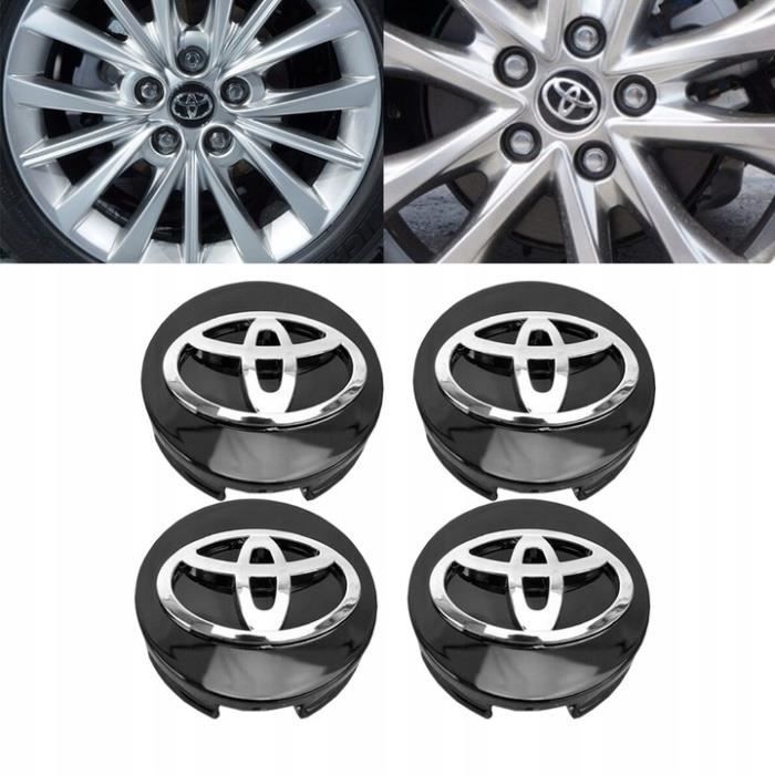 BEQ - 4 x Caches Moyeu Centre Roue 62mm TOYOTA Noir Logo Enjoliveur ...