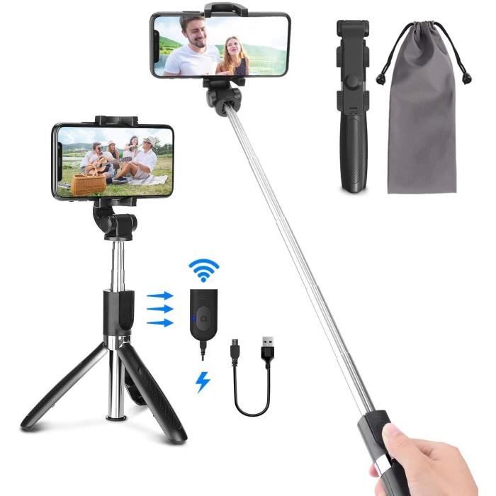 PEYOU Perche Selfie Trépied avec Télécommande Rechargeable Compatible ...