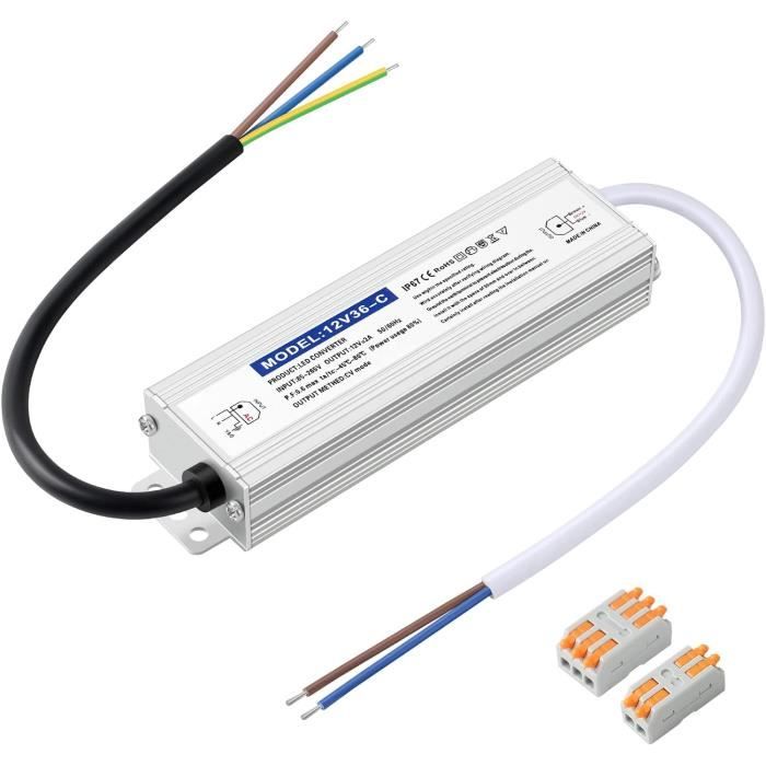 Ip67 Étanche Transformateur 220V 12V Led Driver 36W Dc Alimentation 12V 3A Transfo Pour L ...