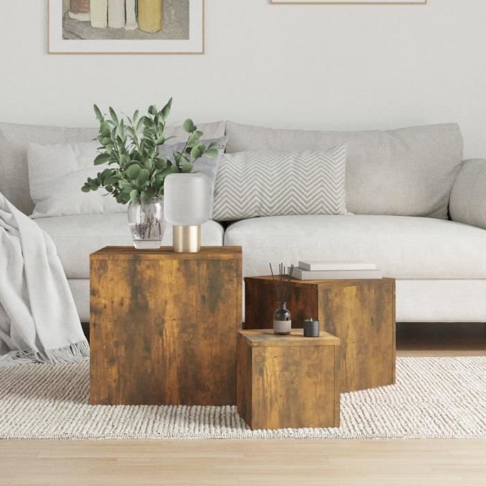 TABLE CONSOLE - CONSOLE EXTENSIBLE - Tables d'appoint 3 pcs Chêne fumé ...