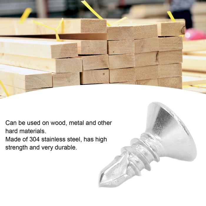 JIN-Vis de fixation - Lot de 200 vis autoperceuses à tête fraisée en acier inoxydable de 13 mm ...