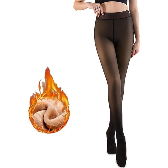 Collants thermiques pour femme épais et chauds - Pour femme - En polaire - Couleur chair Noir ...