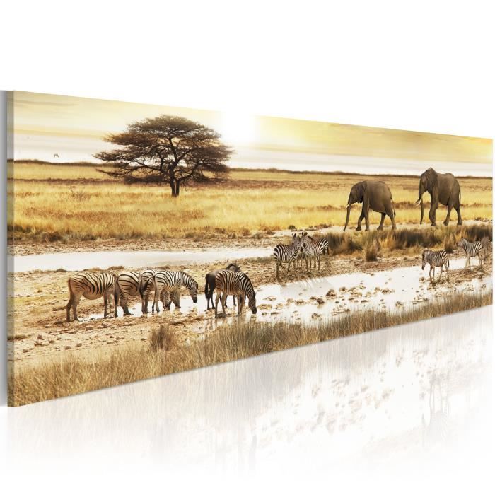 Tableau africain et ethnique Africa: at the waterhole 135x45 cm ...