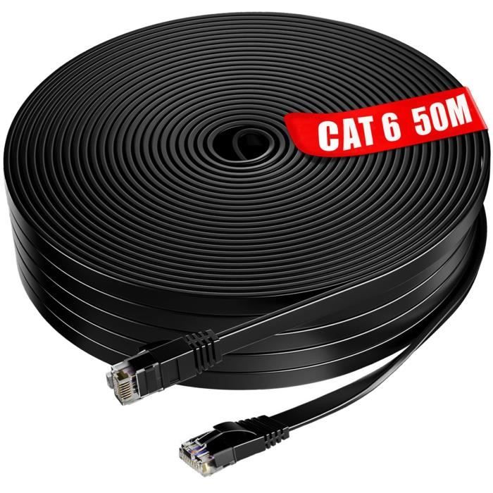 Cable Ethernet 50m, Rj45 Cable 50 Mètres Cable Réseau Cat 6 Plat ...