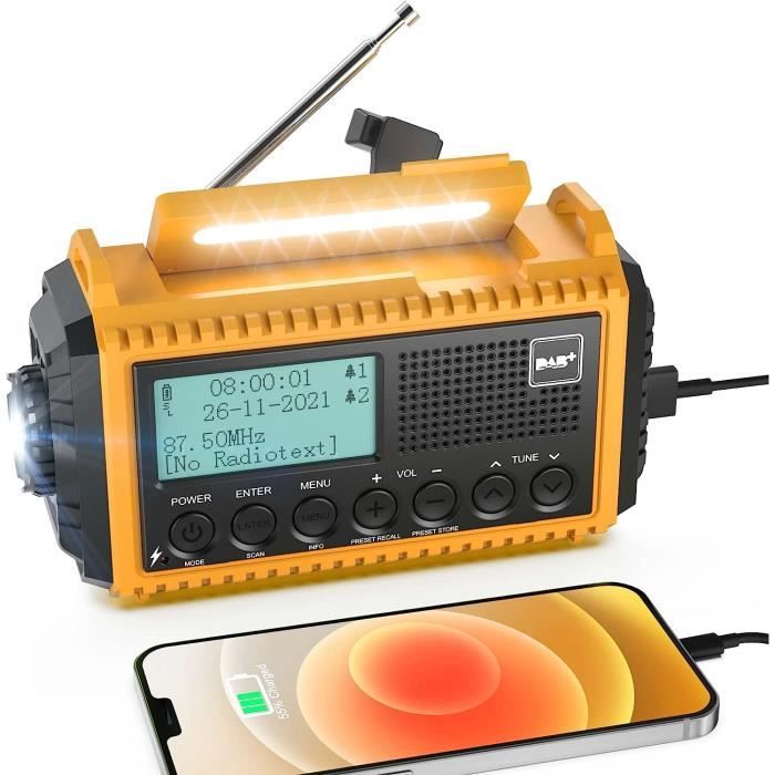 Radio À Manivelle Dab-Fm Avec Batterie 5000 Mah, Radio Solaire Portable ...
