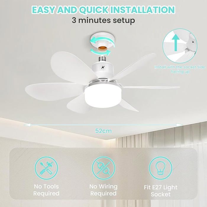 Ventilateur de Plafond avec Lumière et Telecommande,30W Lampe ...