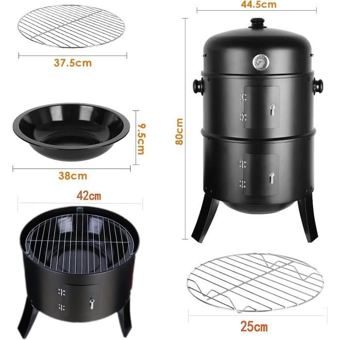 Fumoir 3 en 1, smoker fumoir, barbecue charbon de bois, Ø44,5 x 80 cm ...