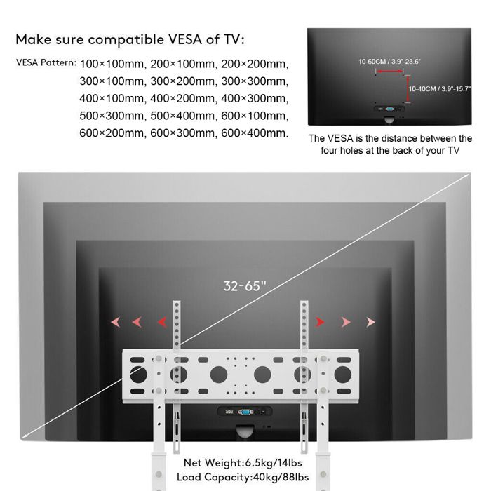 UNHO Support TV sur Pied Blanc Pied TV Universel 32-65 Pouces Meuble ...