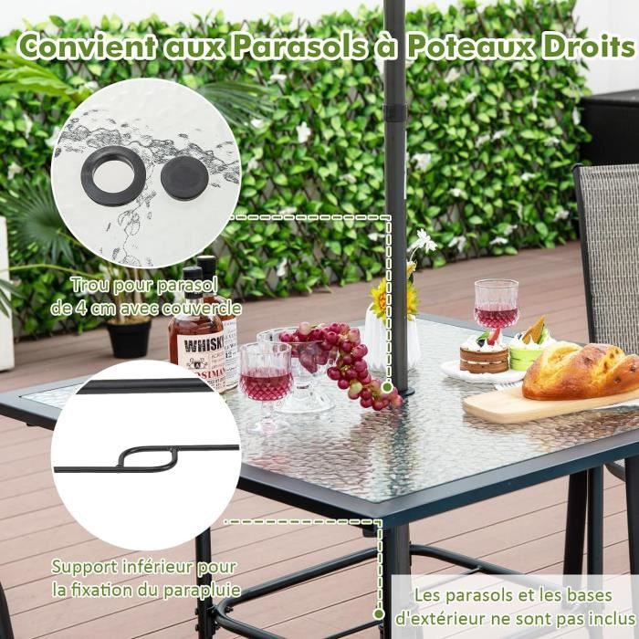 GOPLUS Table de Jardin Extérieur,Table Ronde Plateau en Verre Trempé et ...