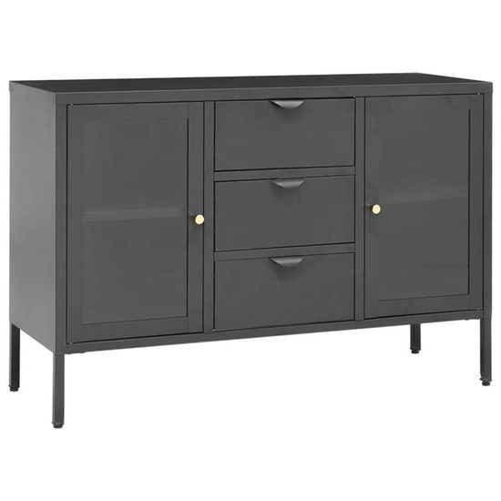 Buffet bas,armoire commode Buffet Anthracite 105x35x70cm Acier et verre ...