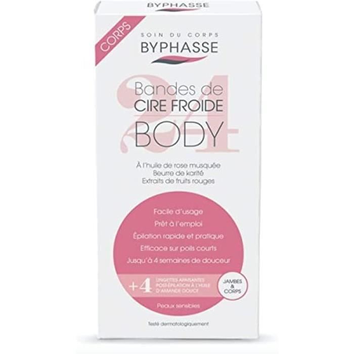 Cire Froide Jambes & Corps Peaux Sensibles 24 Bandes + 4 Lingettes ...