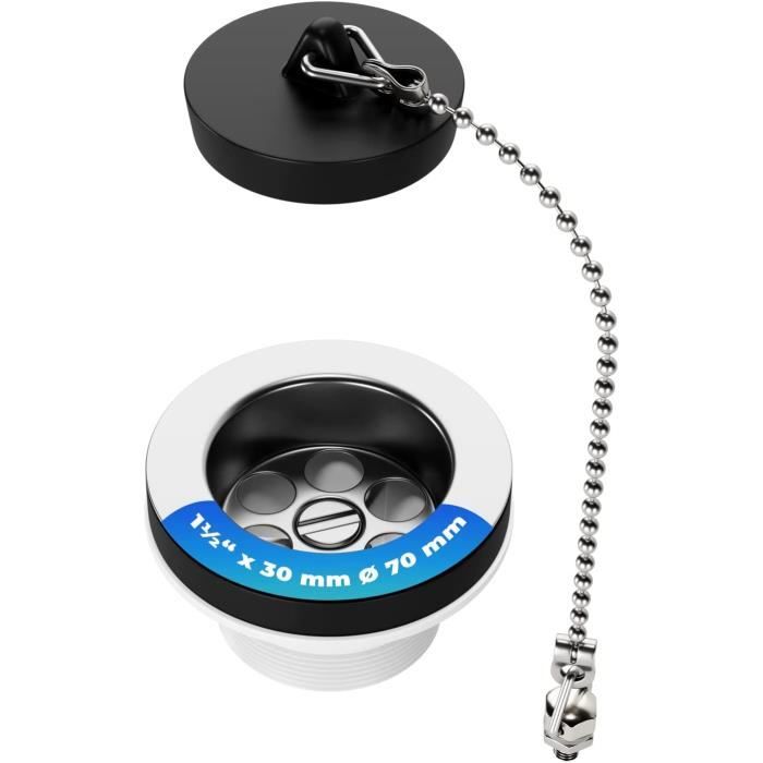 424AQ Bonde d'écoulement ½ x 30 mm Ø 70 mm chaîne à Billes 190 mm avec ...