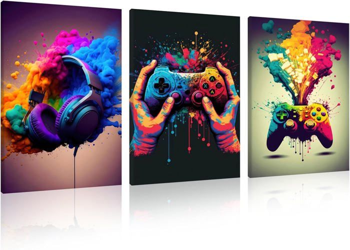 3 Panneaux Cadre en Bois Impression sur Toile Tableau Gaming Decoration ...