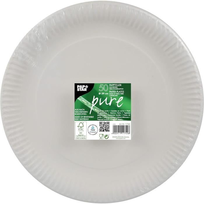 Assiettes En Carton-Assiettes Jetables Blanc, Rond (50 Pièces) En 100% ...