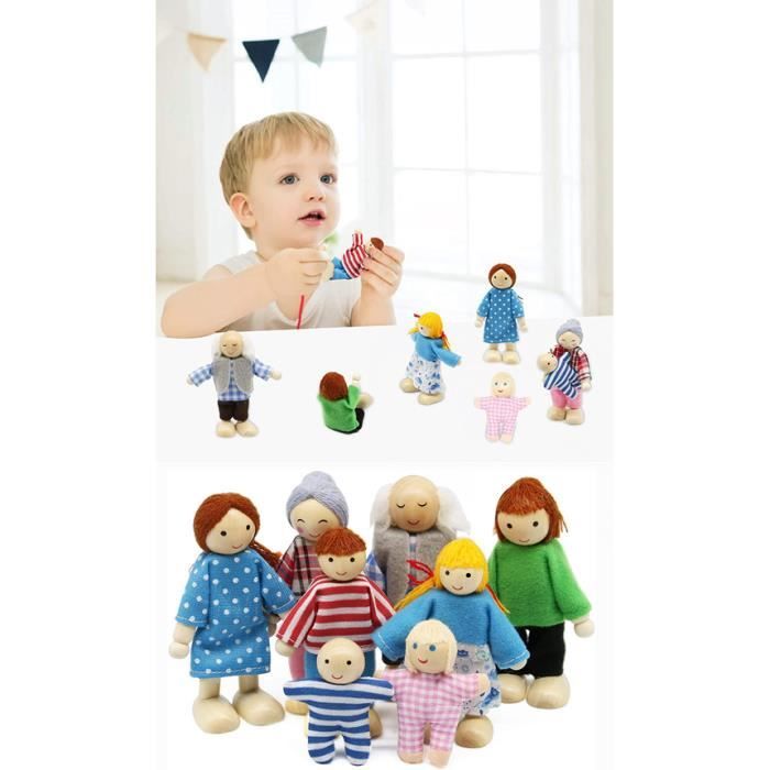 8Pcs Mini Poupées Articulées Marionnettes en Bois Jouets poupées ...