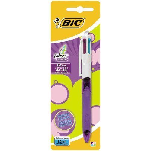 Stylo-bille - BIC - 4 Couleurs - Grip - Rose, Violet, Vert, Turquoise ...