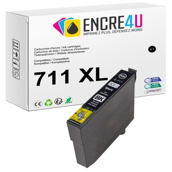 715XL ENCRE4U - Cartouche d'encre NOIR 711 XL compatible avec EPSON T711 T0711 Guépard - Dispo ...