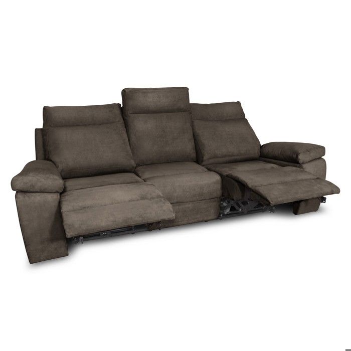 Canapé de relaxation manuel 3 places en tissu HOUDA - Taupe - L235 x 93 ...