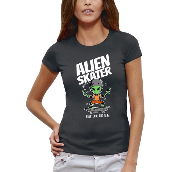 T-shirt Alien Skater - PIXEL EVOLUTION - Femme - Gris - Coupe ajustée ...